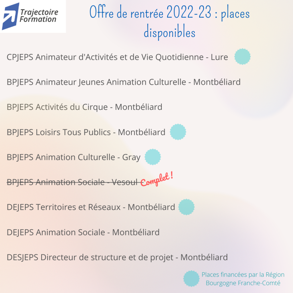 TRAJECTOIRE FORMATION : se former aux métiers de l'animation.